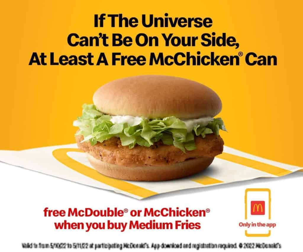 Enjoy free McChicken or McDouble with purchase at McDonald's - Living ...