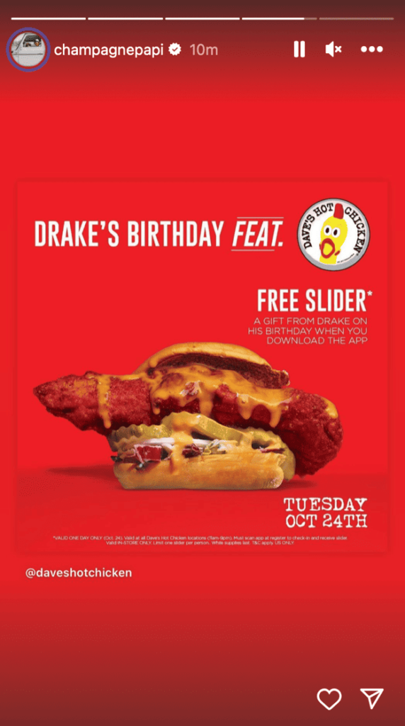 Music superstar Drake celebrates birthday with free food at Dave's Hot ...