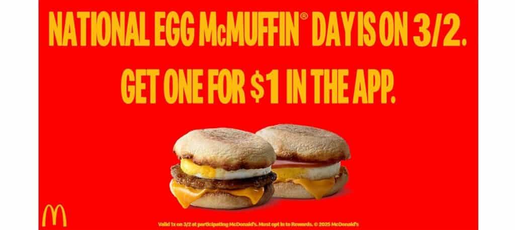 McDonald's offers $1 breakfast sandwich on National Egg McMuffin Day - Living On The Cheap