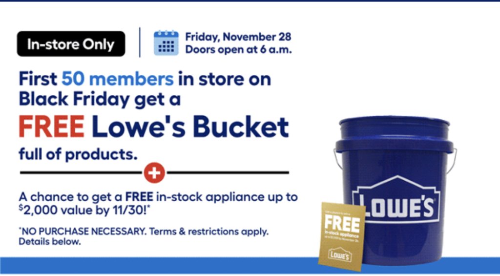 Lowe's gives away free $100 Bucket of Gifts on Black Friday with chance ...